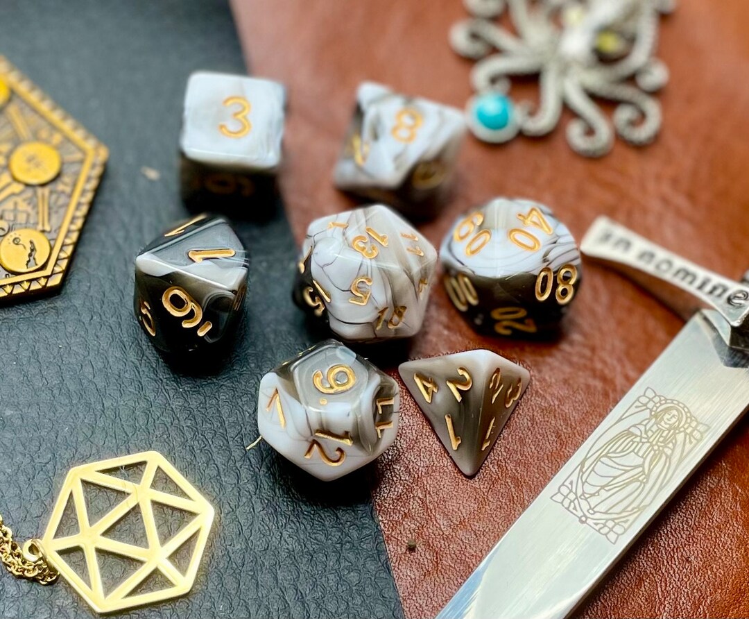 Black and White Marble Dice Set Dice for Dungeons and Dragons, Tabletop ...
