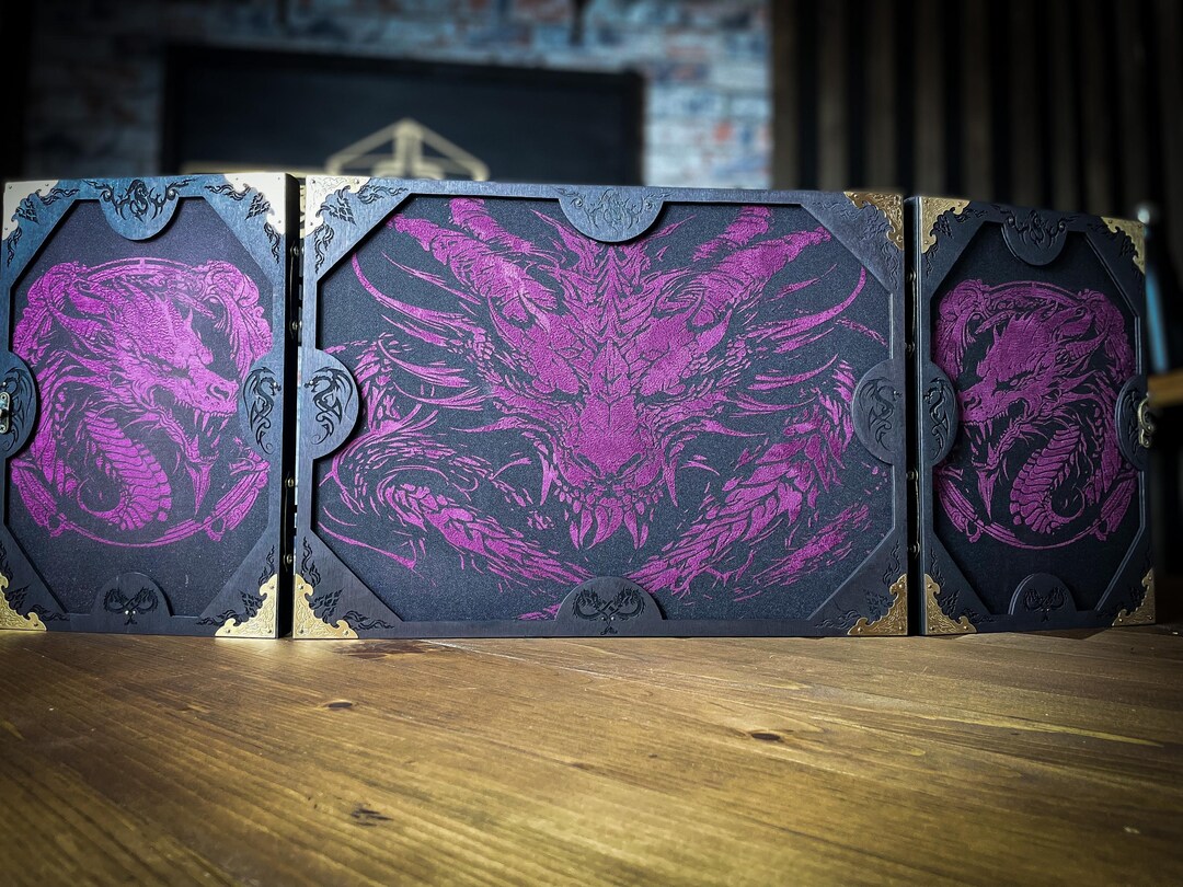 Dungeon Master Screen, DM Screen, Dragon Design Engraved Felt Front for ...
