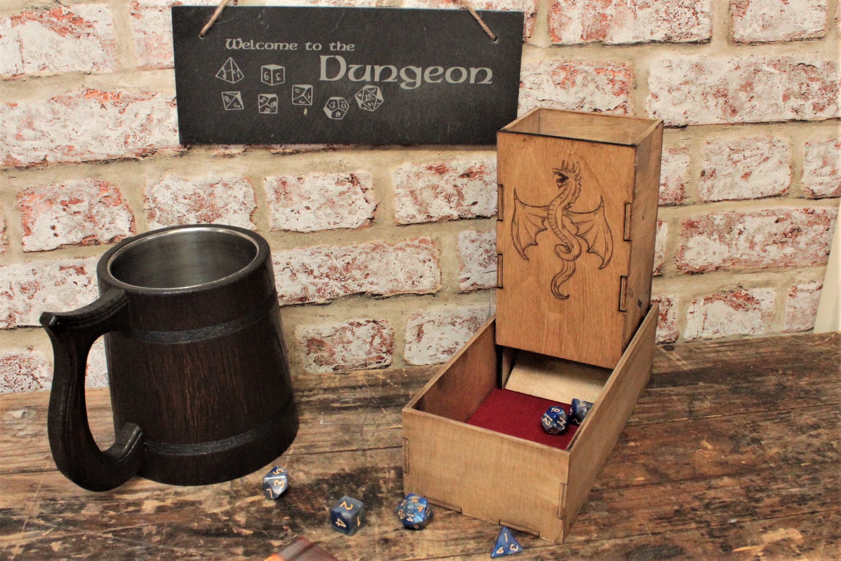 Rustic Wood Dice Tower and Catch Tray Dragon Design for All | Etsy