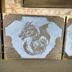 Dungeon Master Screen, DM Screen, Steampunk Dragon Design Engraved Felt ...