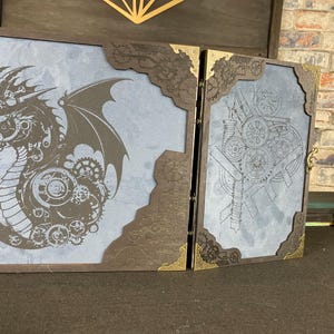 Dungeon Master Screen, DM Screen, Steampunk Dragon Design Engraved Felt ...