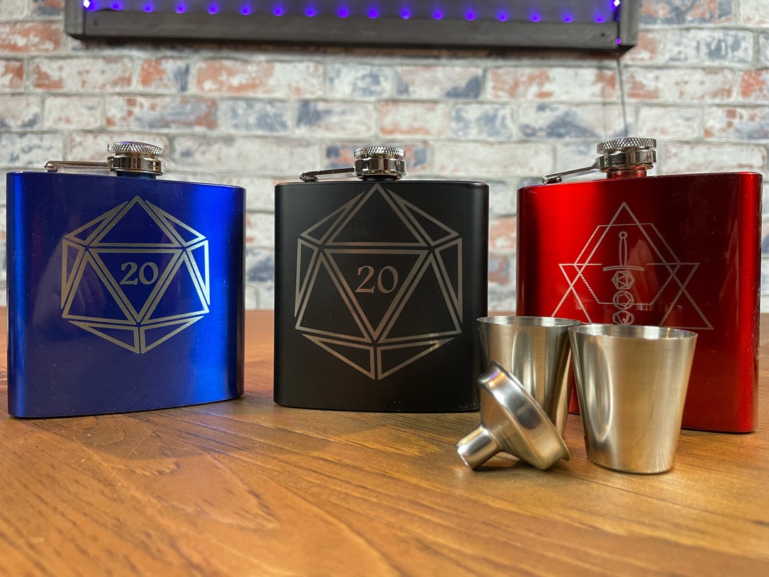DND Engraved Hip Flask | Choice of Colours & Designs | Table Top Gaming ...