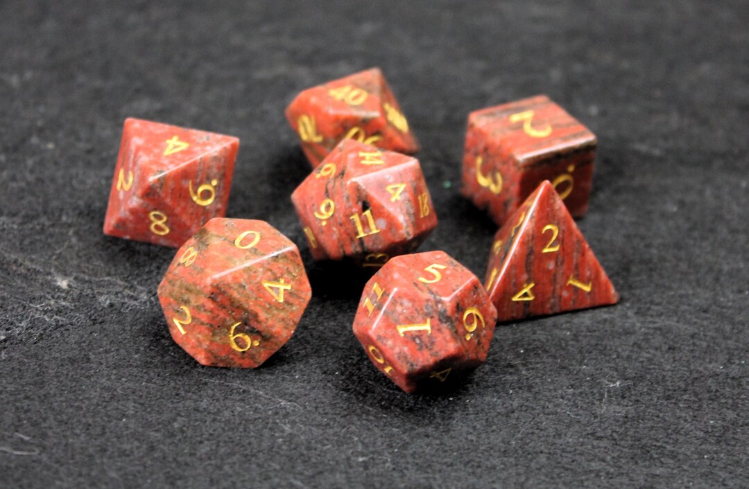 Sesame Red Granite Gemstone Dice Set in Gift Box| D&D Polyhedral Luxury ...