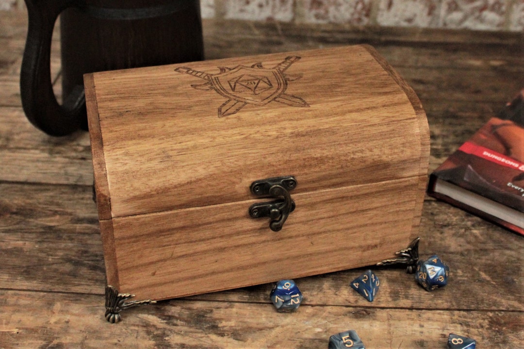 Engraved Treasure Chest Dice Box | DND Dice Box | Wooden Box | RPG Dice ...