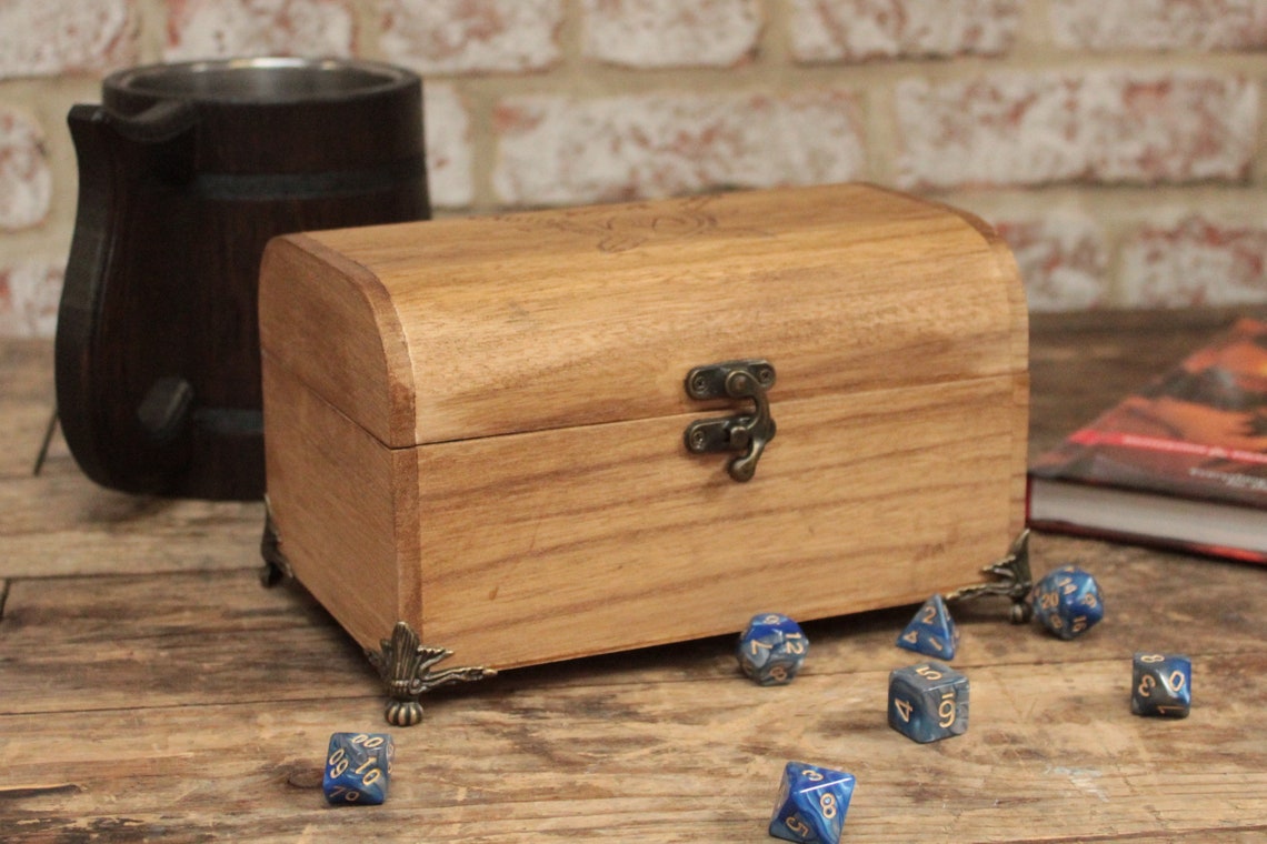 Engraved Treasure Chest Dice Box DND Dice Box Wooden Box - Etsy