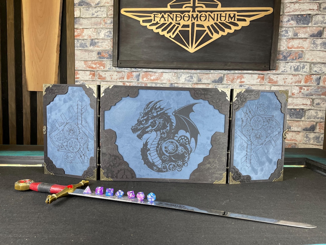 Dungeon Master Screen, DM Screen, Steampunk Dragon Design Engraved Felt ...