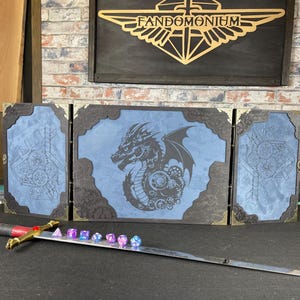 Dungeon Master Screen, DM Screen, Steampunk Dragon Design Engraved Felt ...