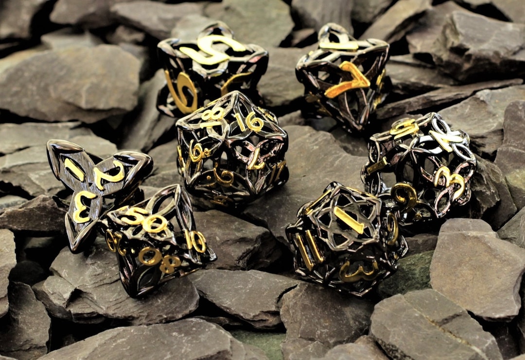 Metal Hollow Celtic Knot Dice Set in Gift Box D&D Polyhedral Luxury ...