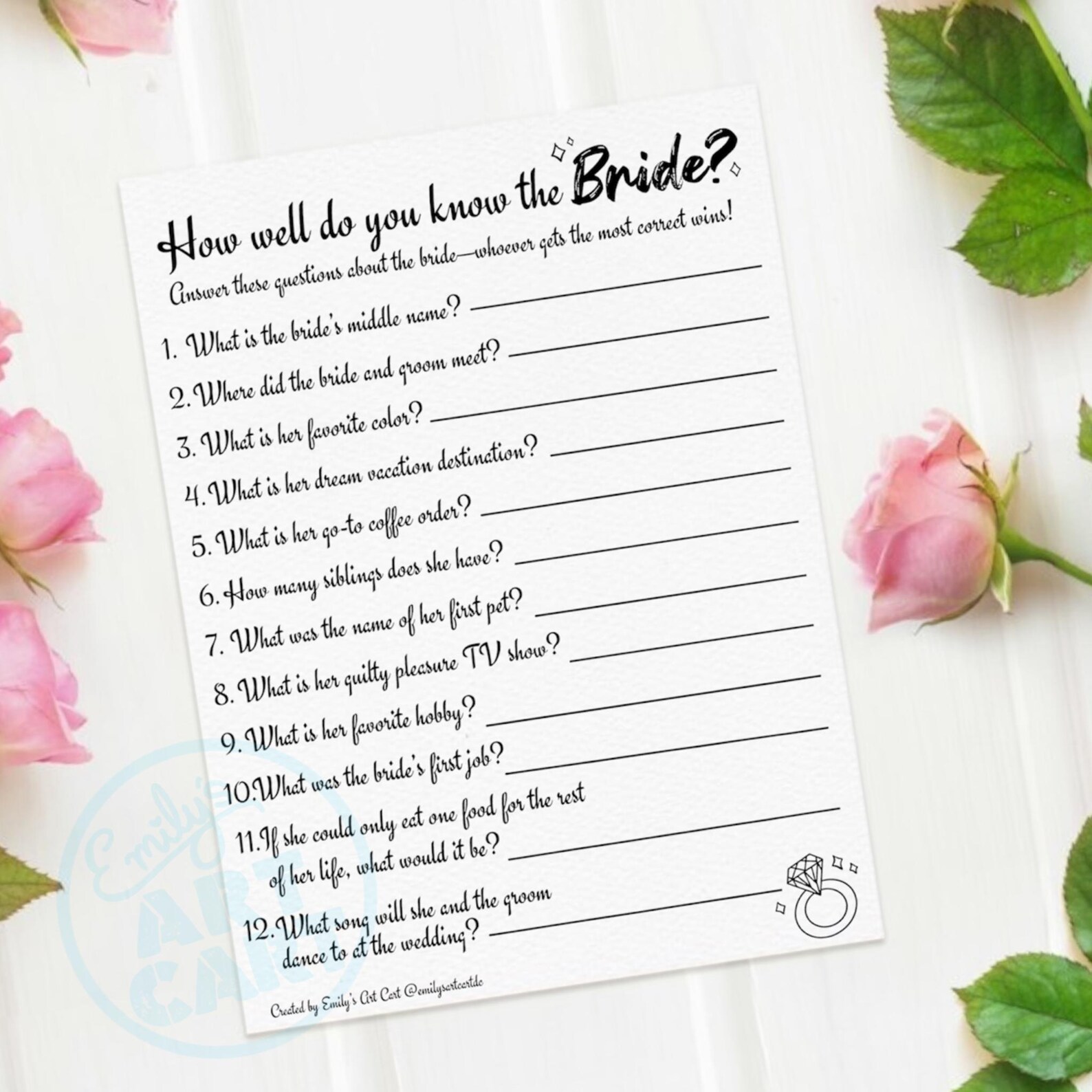 Who Knows the Bride Best - Bridal Shower Game Printable, Wedding Shower ...