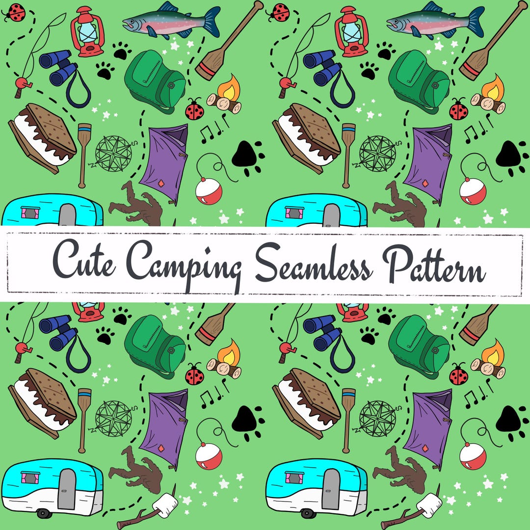 Cute Camping Digital Pattern for Crafting and Design Projects - Etsy