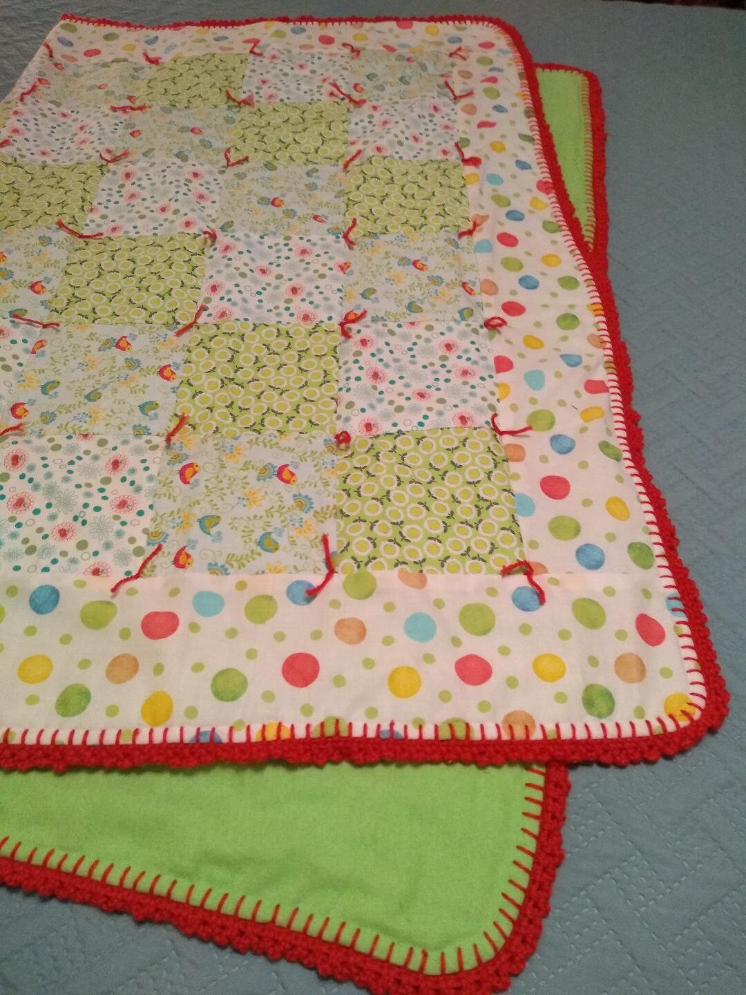 Blue, Green and Red Bird & Leaf Crib Quilt - Etsy