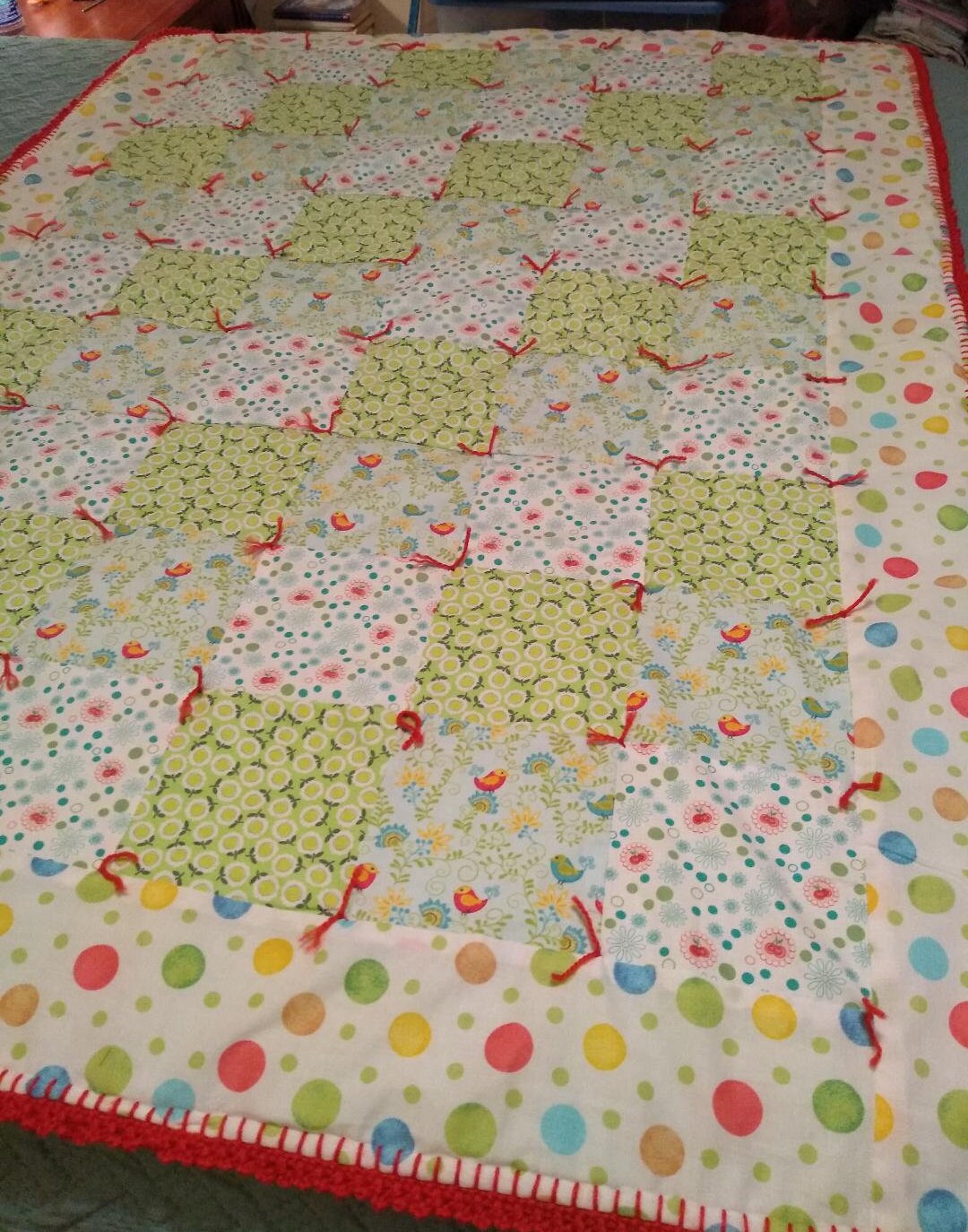 Blue Green and Red Bird & Leaf Crib Quilt - Etsy