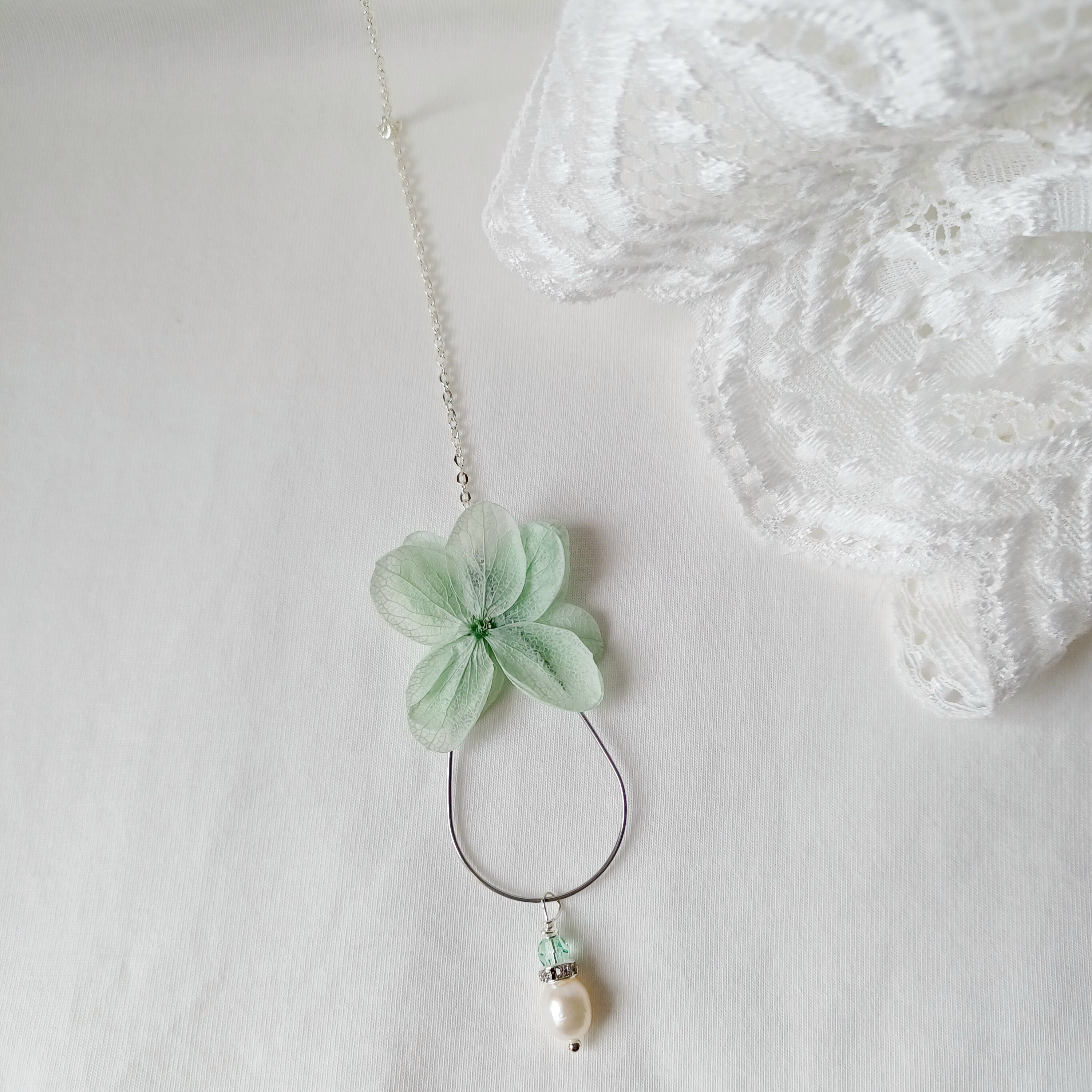 Natural Sage Green Double Flower and Natural White Cultured Pearl Drop ...