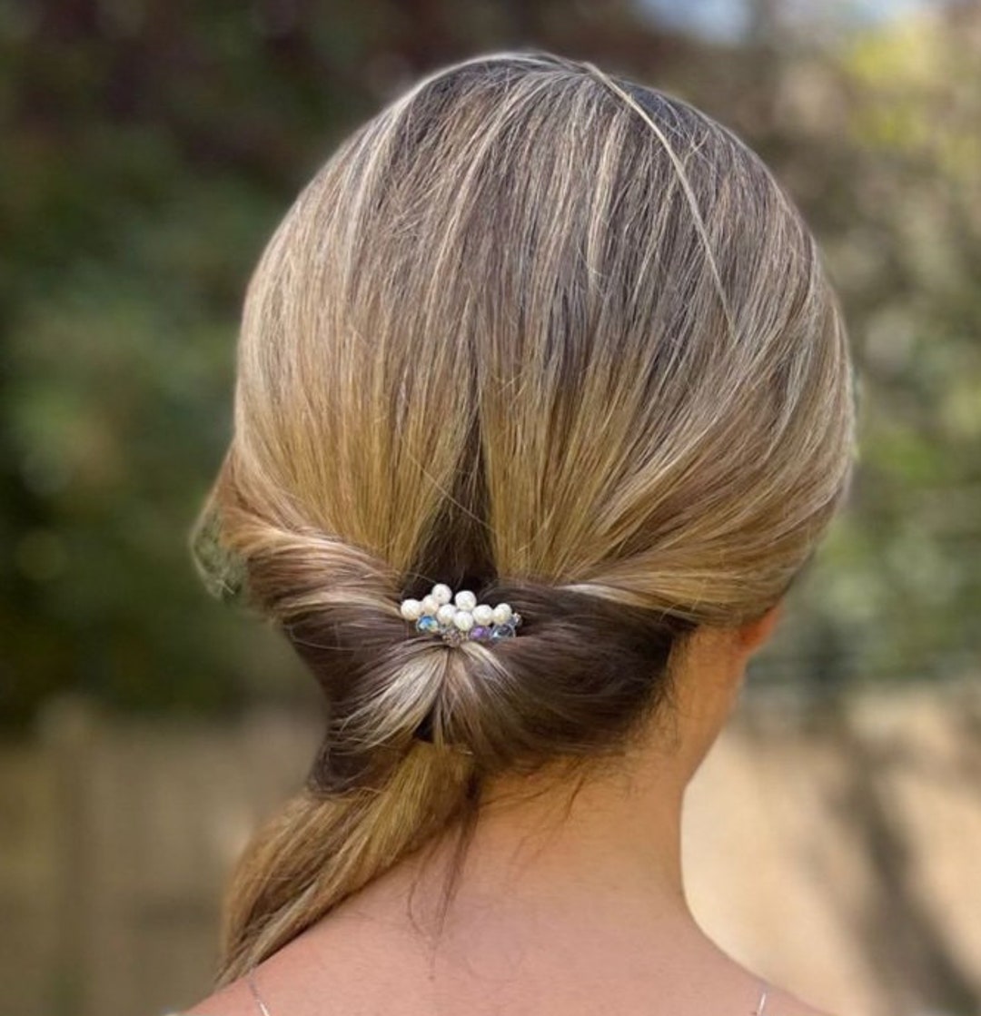 Bridal Chignon Comb With Cultured Pearls and Crystal, Ceremonial Boho ...