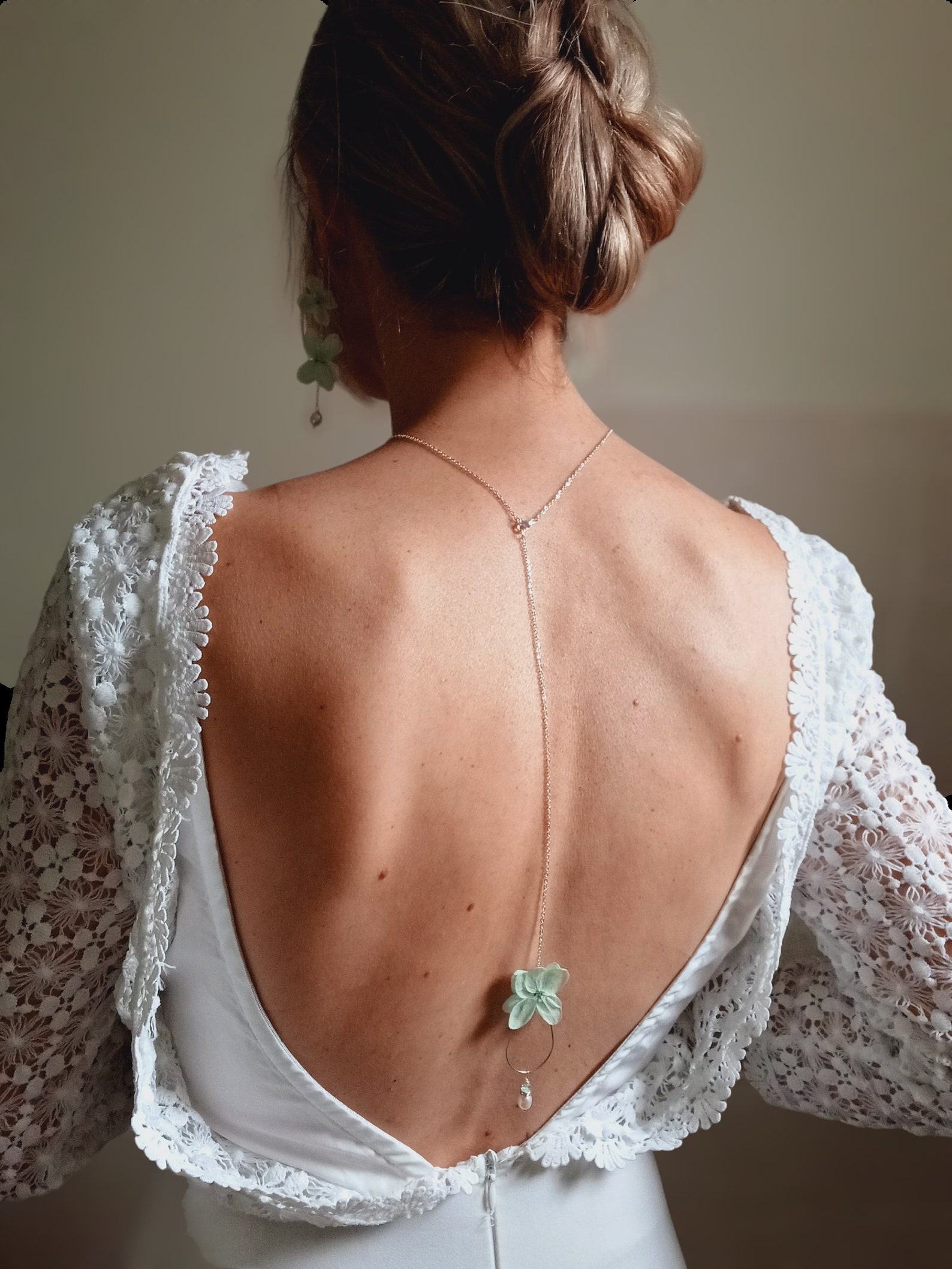 Natural Sage Green Double Flower and Natural White Cultured Pearl Drop ...