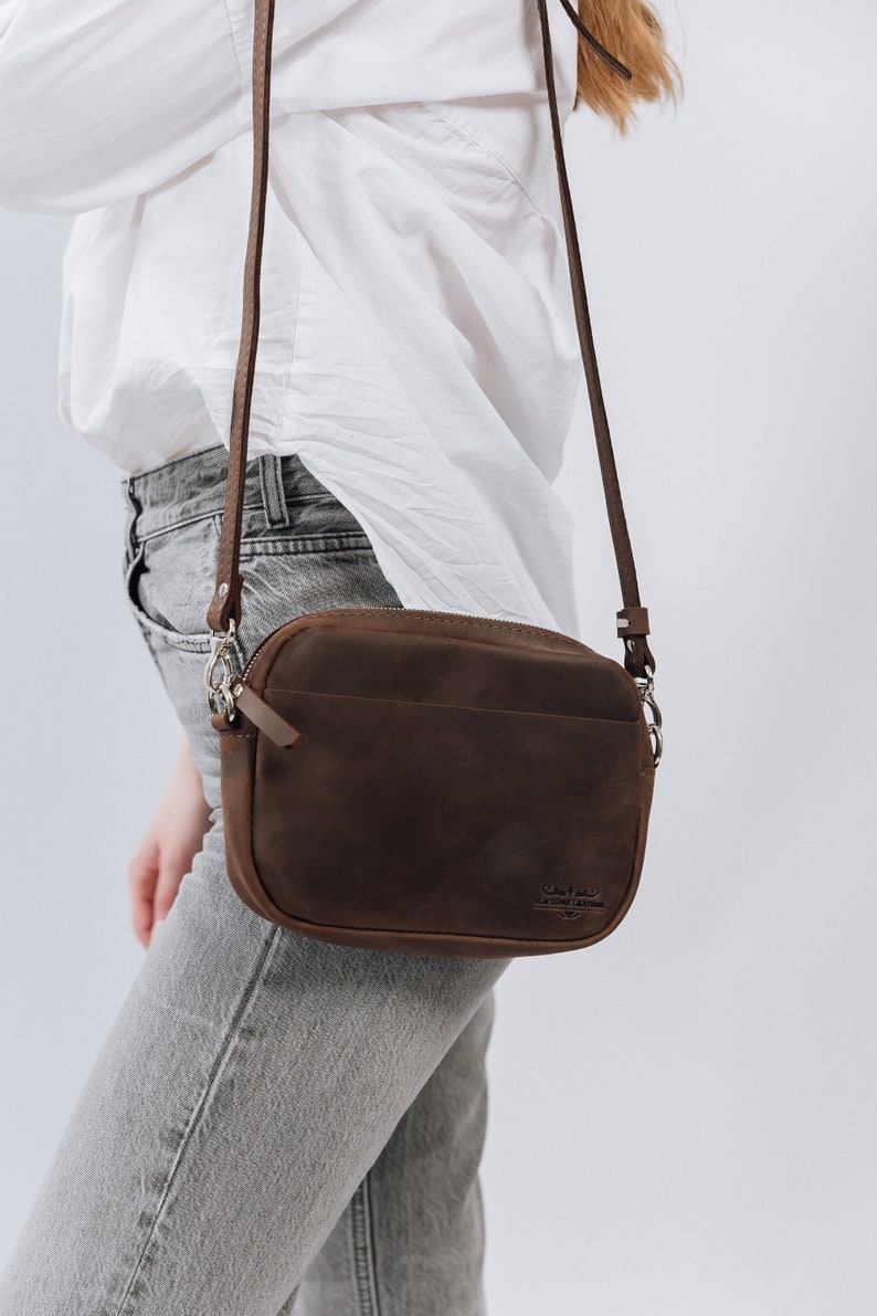 Caramel Handbag, Leather Bag, Shoulder Bag, Small Handbag, Zippered ...