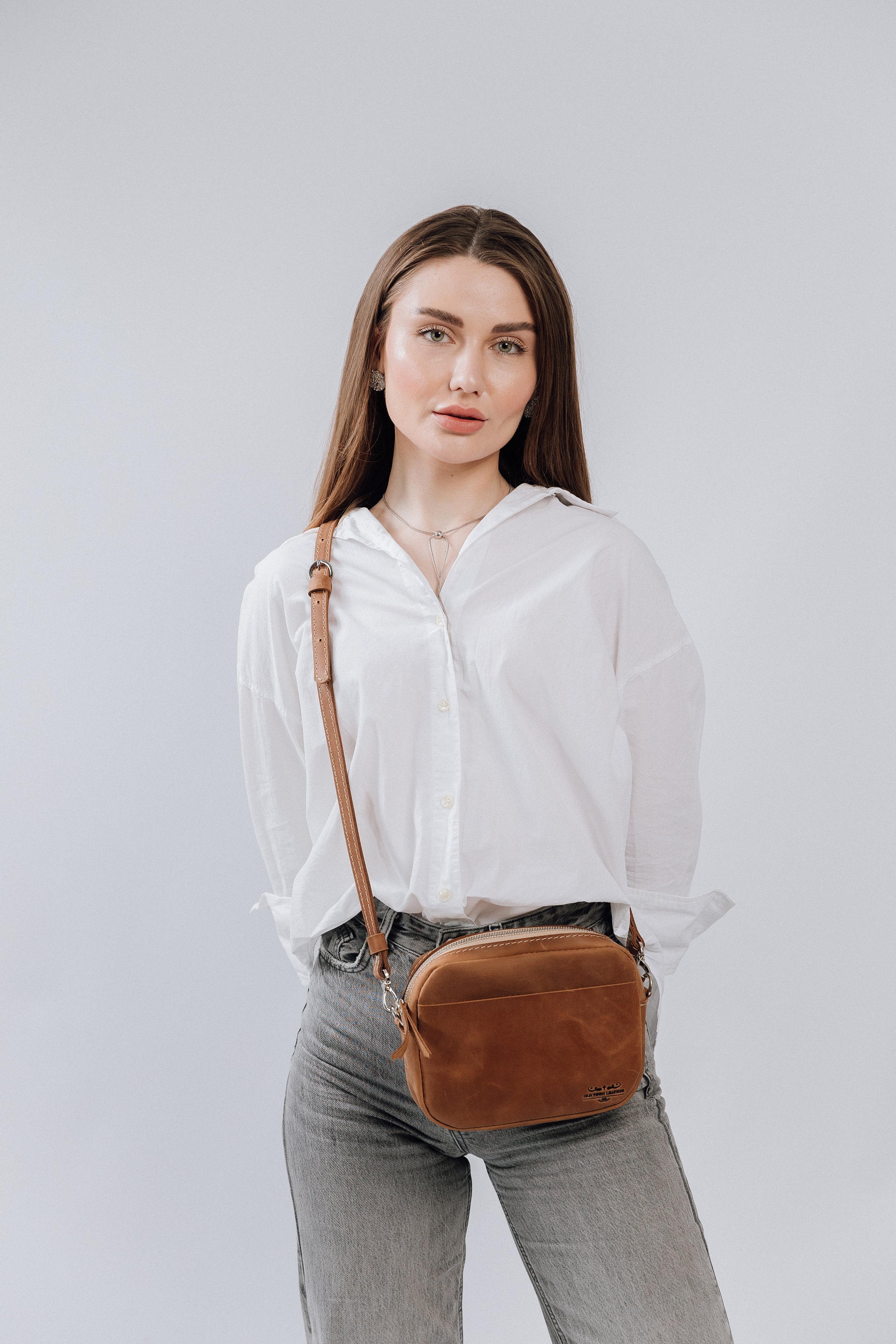 Caramel Handbag, Leather Bag, Shoulder Bag, Small Handbag, Zippered ...
