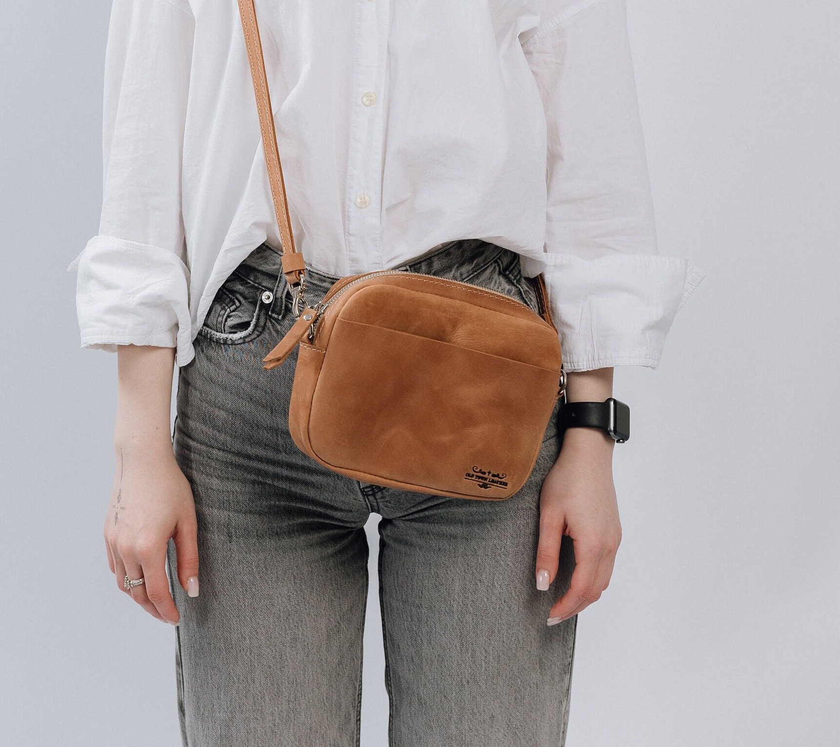 Caramel Handbag, Leather Bag, Shoulder Bag, Small Handbag, Zippered ...