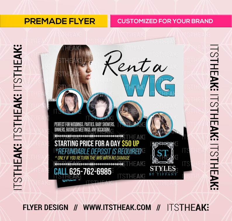 Premade Rent A Wig Flyer Customized For Your Brand Rent Etsy