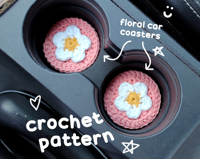PATTERN Crochet Floral Car Coaster Drink Coaster Floral Daisy Car ...