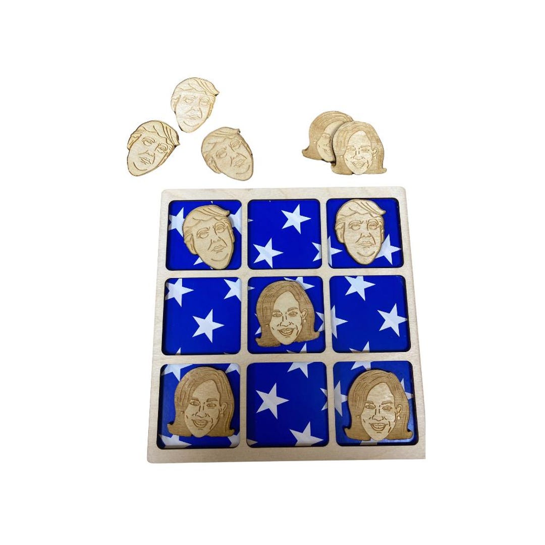 Wooden Tic Tac Toe Game, President, Trump, Kamala, Custom Tic Tac Toe ...