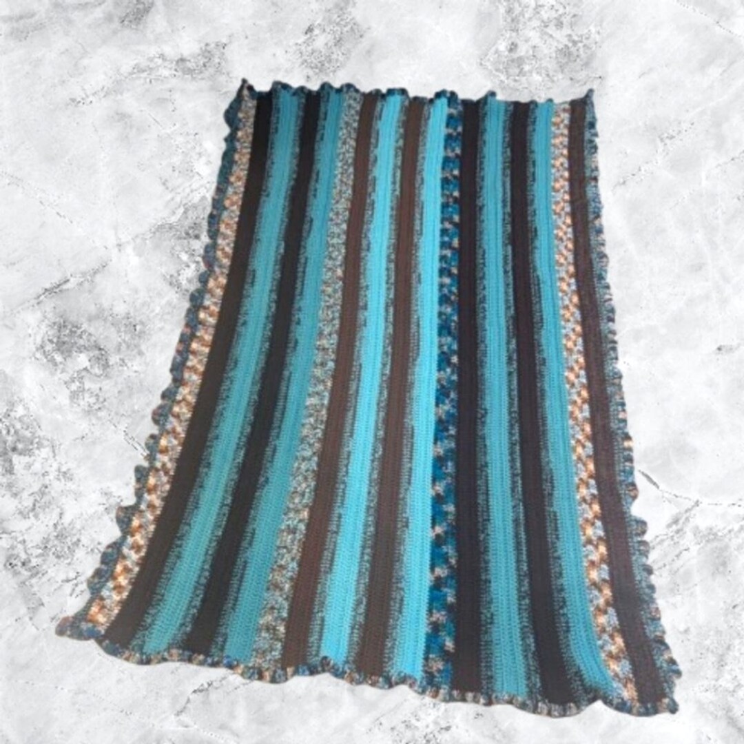 Vintage Aqua Peacock Chocolate Multi Ruffled Comforter Afghan Size Twin ...