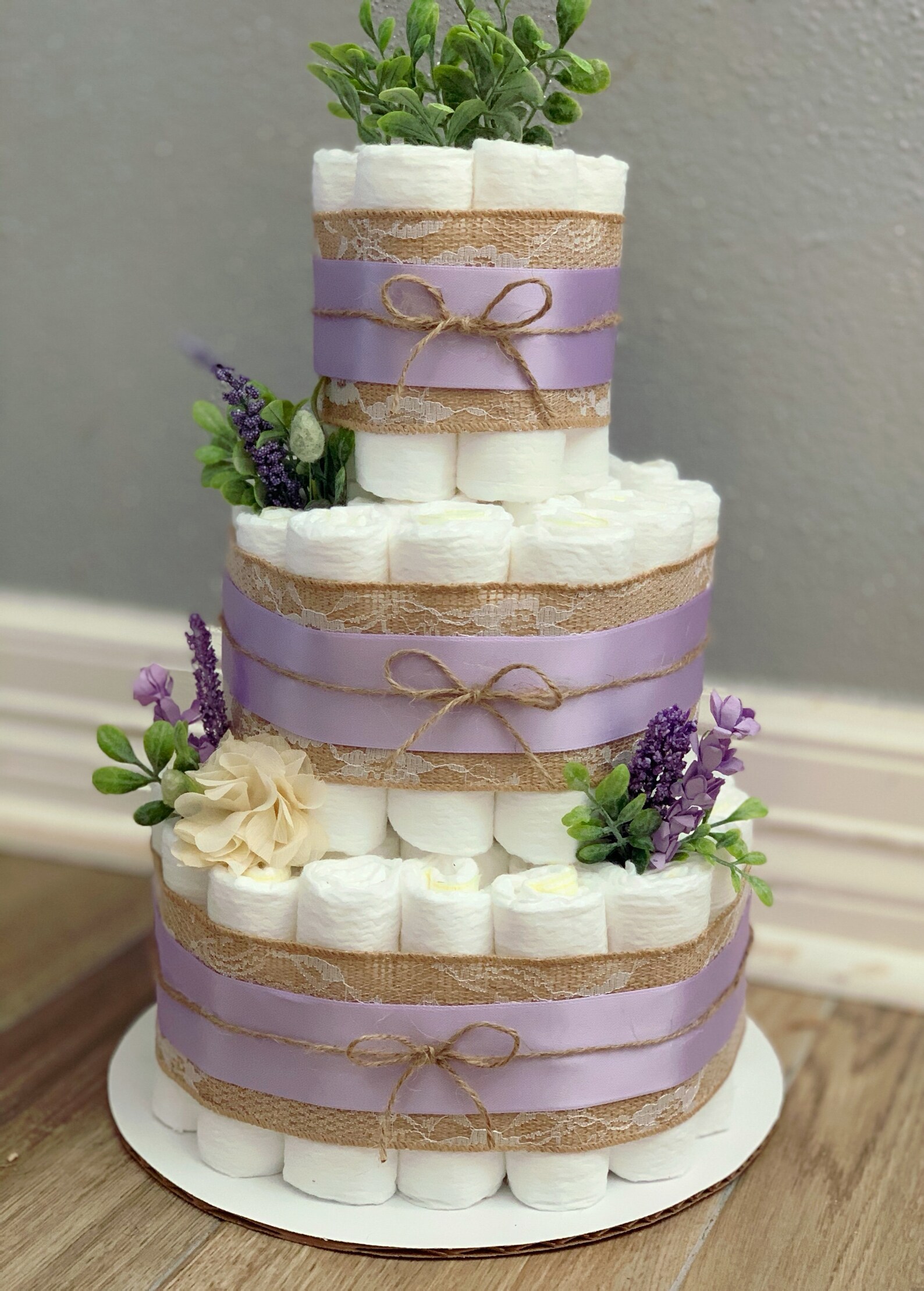Light Purple Diaper Cake| Purple Diaper Cake| Floral Diaper Cake ...