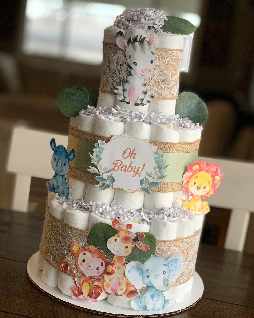Safari Diaper Cake| Jungle Diaper Cake| Diaper Cake| 3 Tier Diaper Cake ...