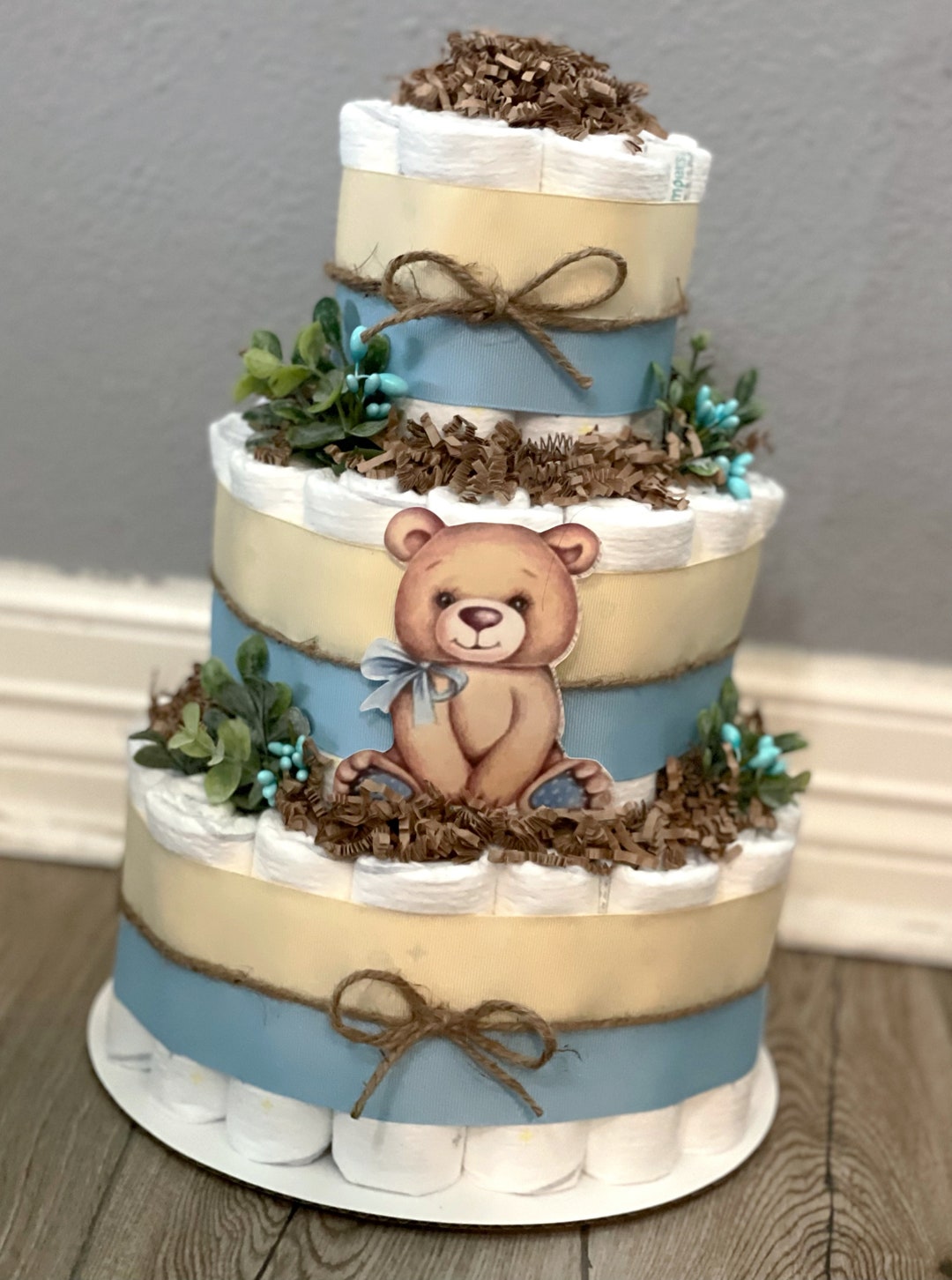 Bear Diaper Cake | Teddy Bear Diaper Cake | Blue Diaper Cake | Boy ...