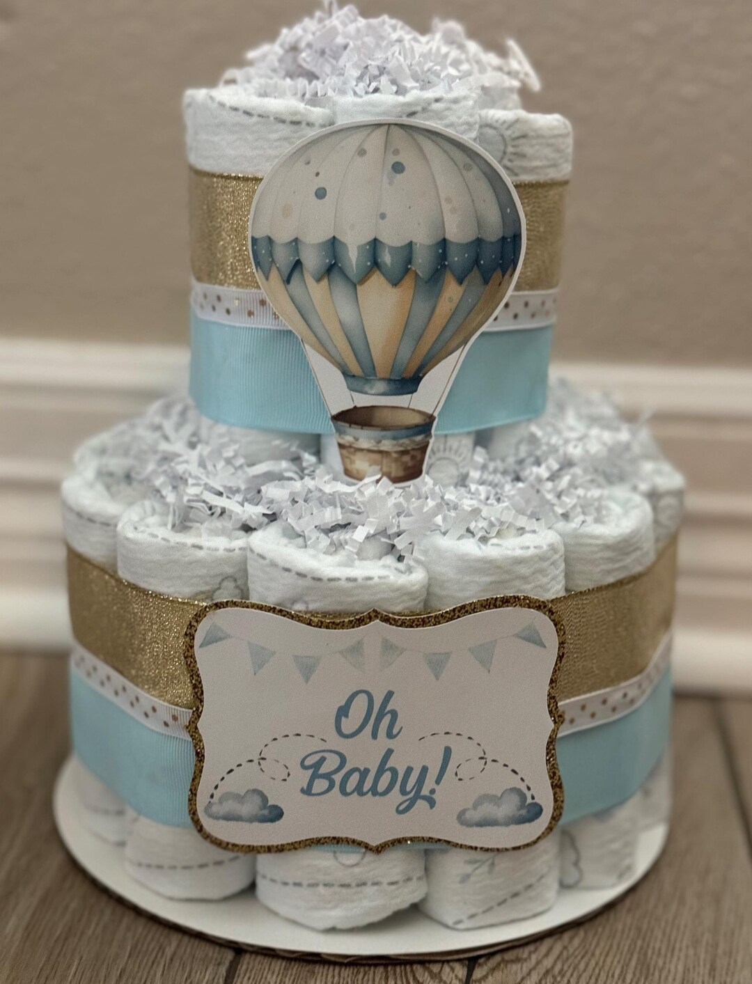 Air Balloon Diaper Cake| Boy Diaper Cake| Diaper Cake| 2 Tier Diaper ...