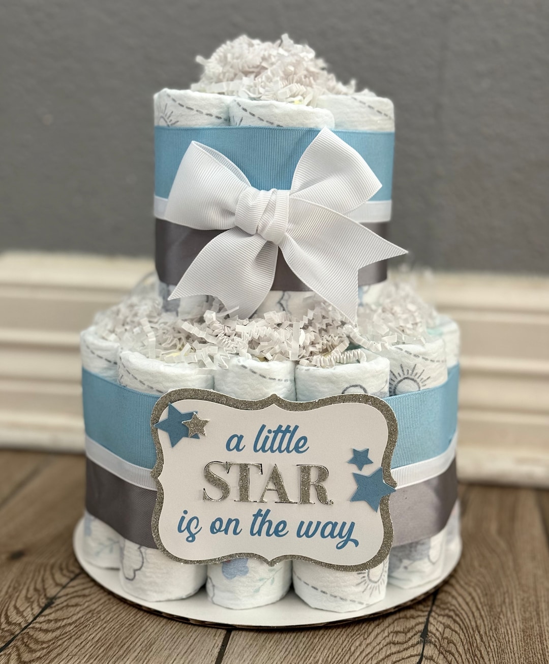 Blue Star Diaper Cake | Star Diaper Cake | Silver Diaper Cake | Boy ...