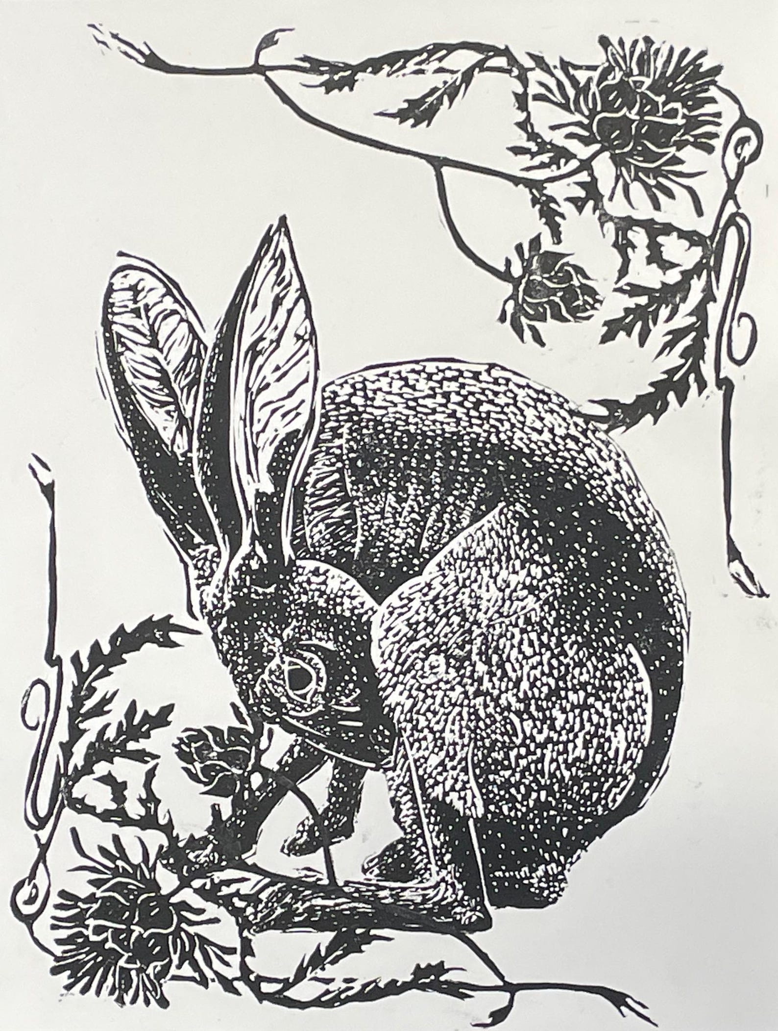 The Hare and Thistle Original Block Print Black and White Limited ...