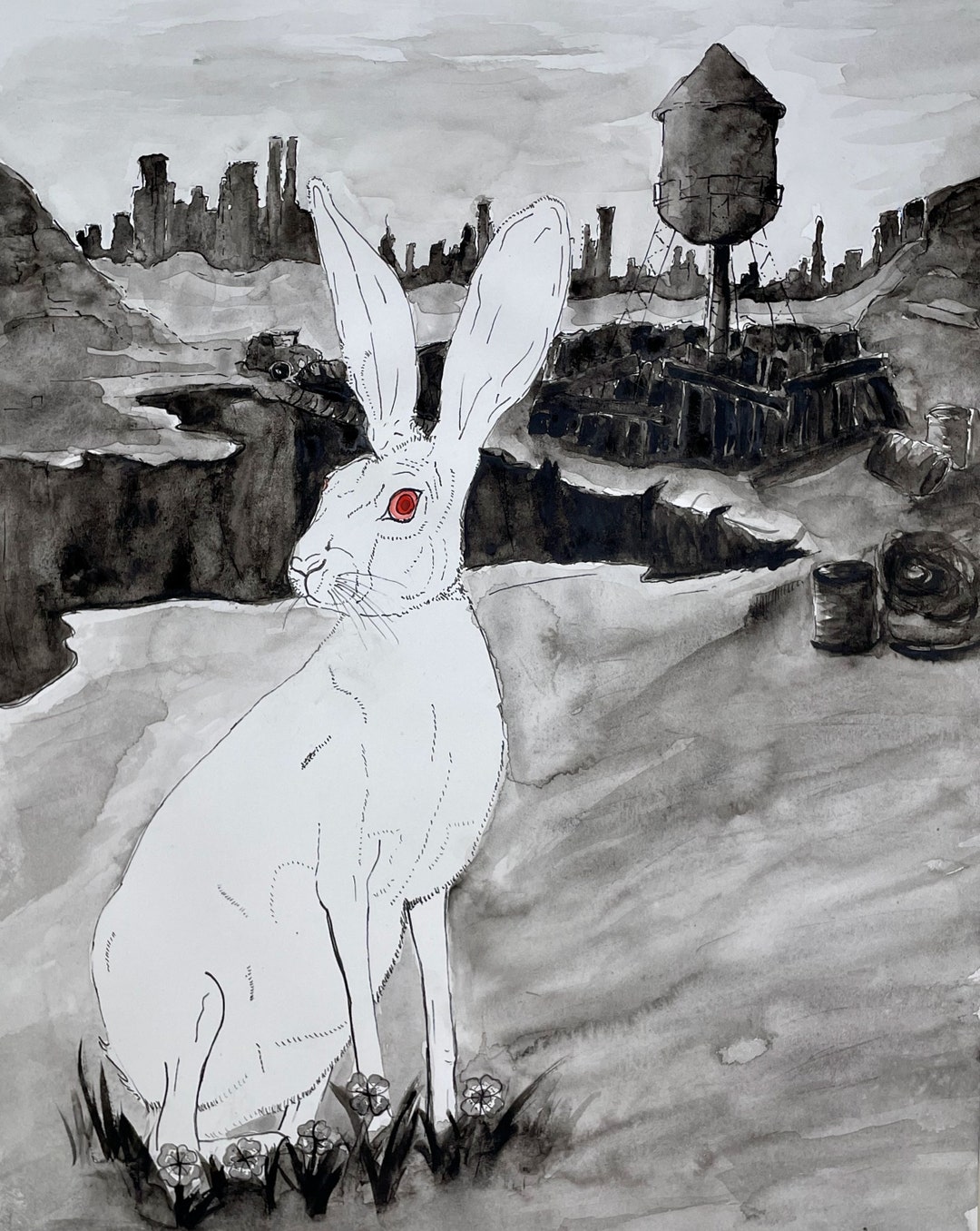 Watercolor Hare Dystopian Apocalypse Rabbit No.3 Archival Print - Etsy
