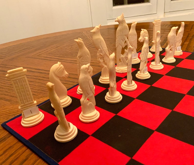 Vintage Carved Bird Chess Set in Box W/ Board - Etsy