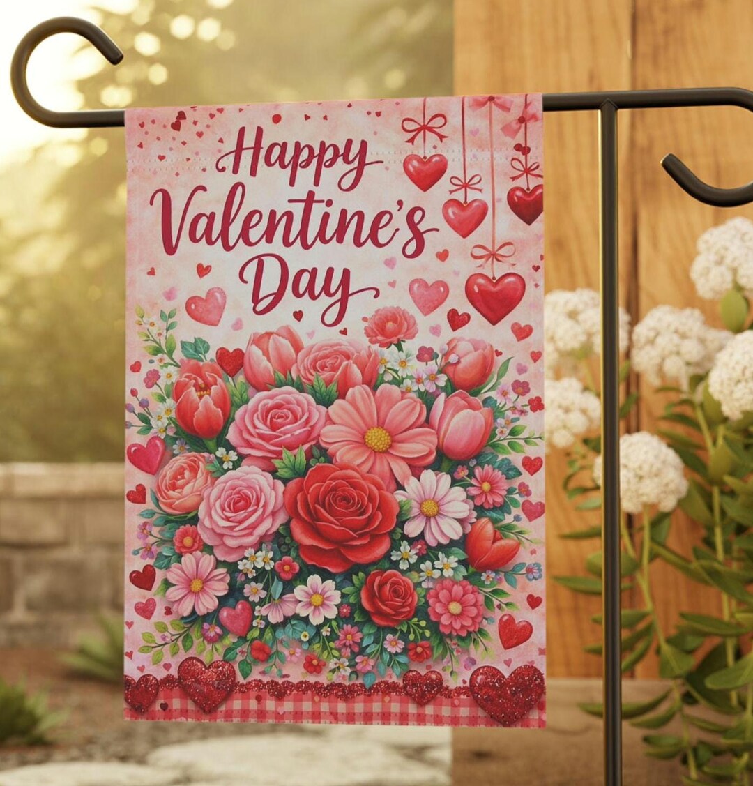 Happy Valentines Day Flag, Double Sided Floral Valentines Welcome ...
