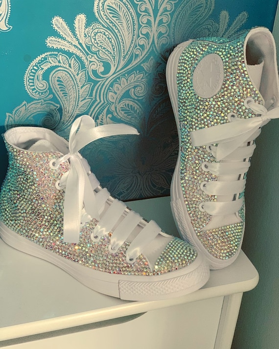 White Mono All Over Crystal Converse | Etsy