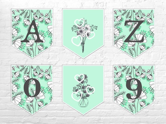DIY Banner celebration Green: Printable Flower | Etsy