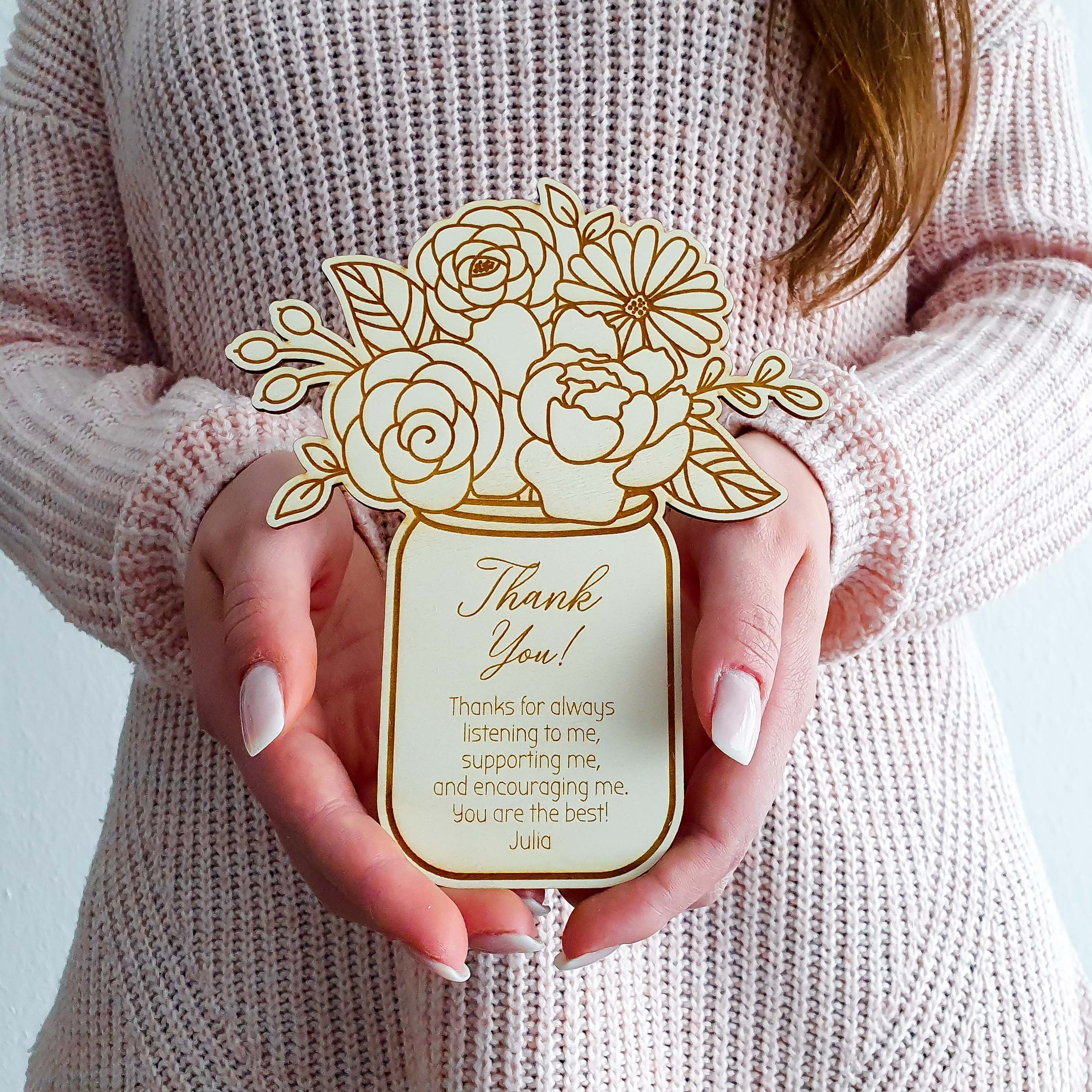 Wooden thank-you card with stand Small personalized gift for | Etsy