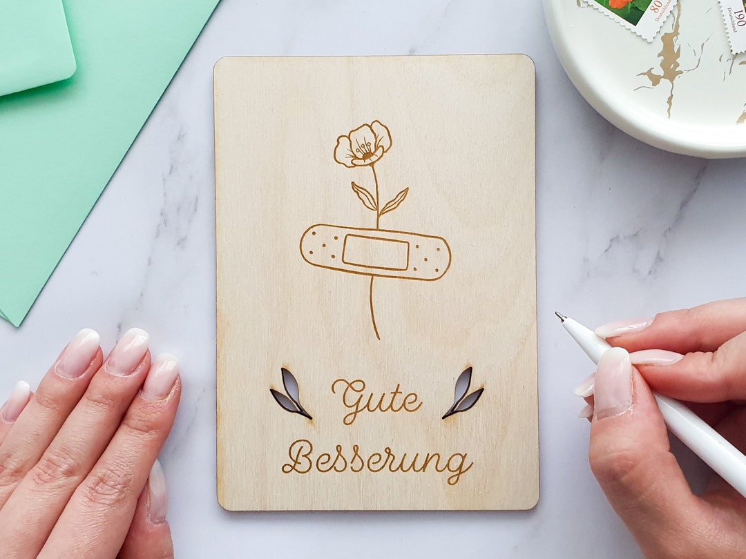 Wooden Recovery Card Get Well Soon - Personalized Greeting Card With ...