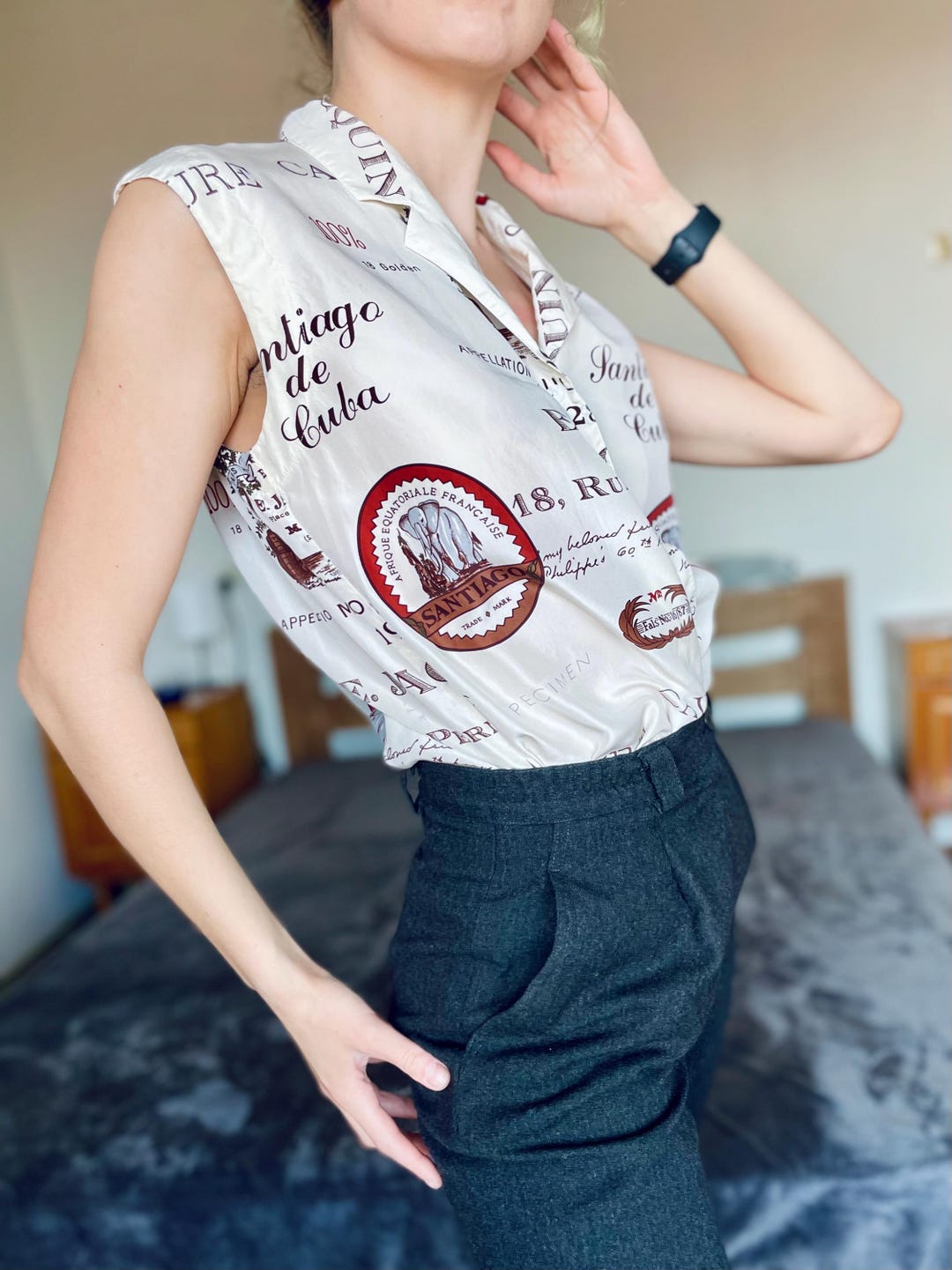 Vintage Cuban-inspired Rum Sleeveless Silk Shirt - Etsy