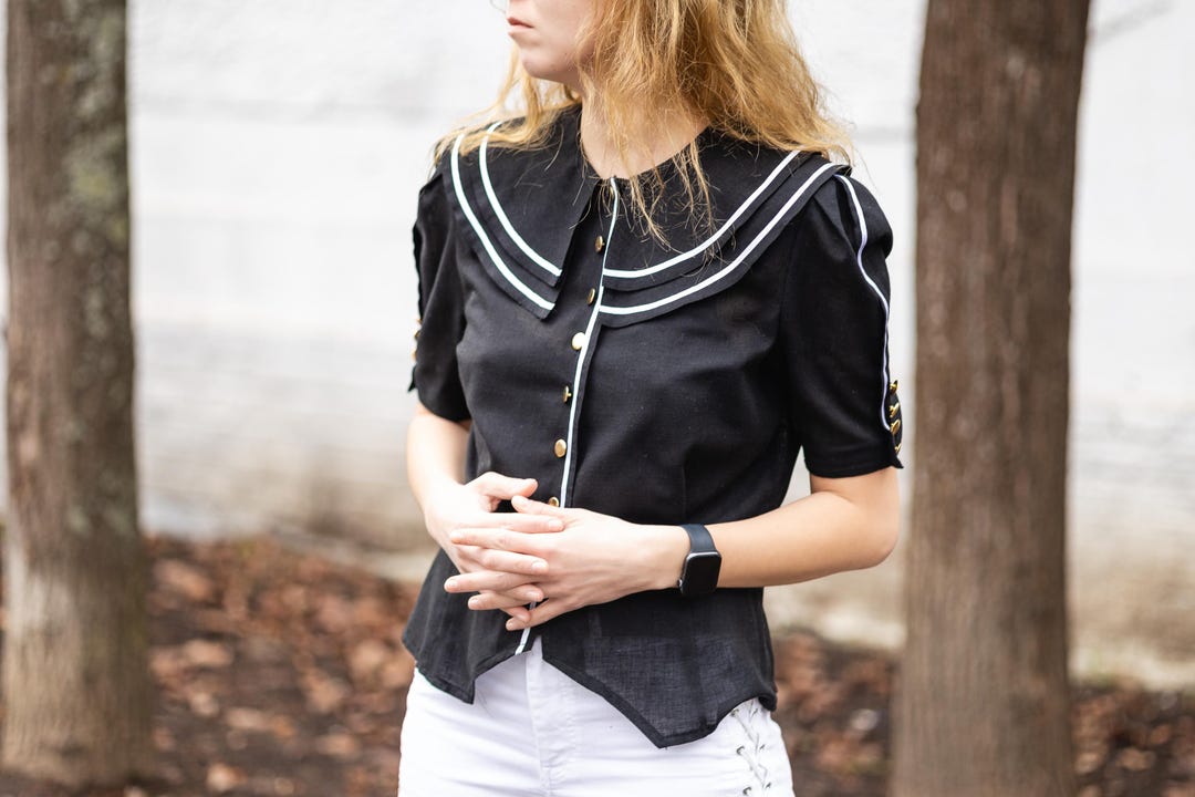 Vintage Black Nautical Blouse – Chic & Playful - Etsy