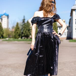 Vintage Black Shiny Goth Princess Dress Vampire Fit and Flare Wedding ...