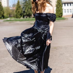 Vintage Black Shiny Goth Princess Dress Vampire Fit and Flare Wedding ...