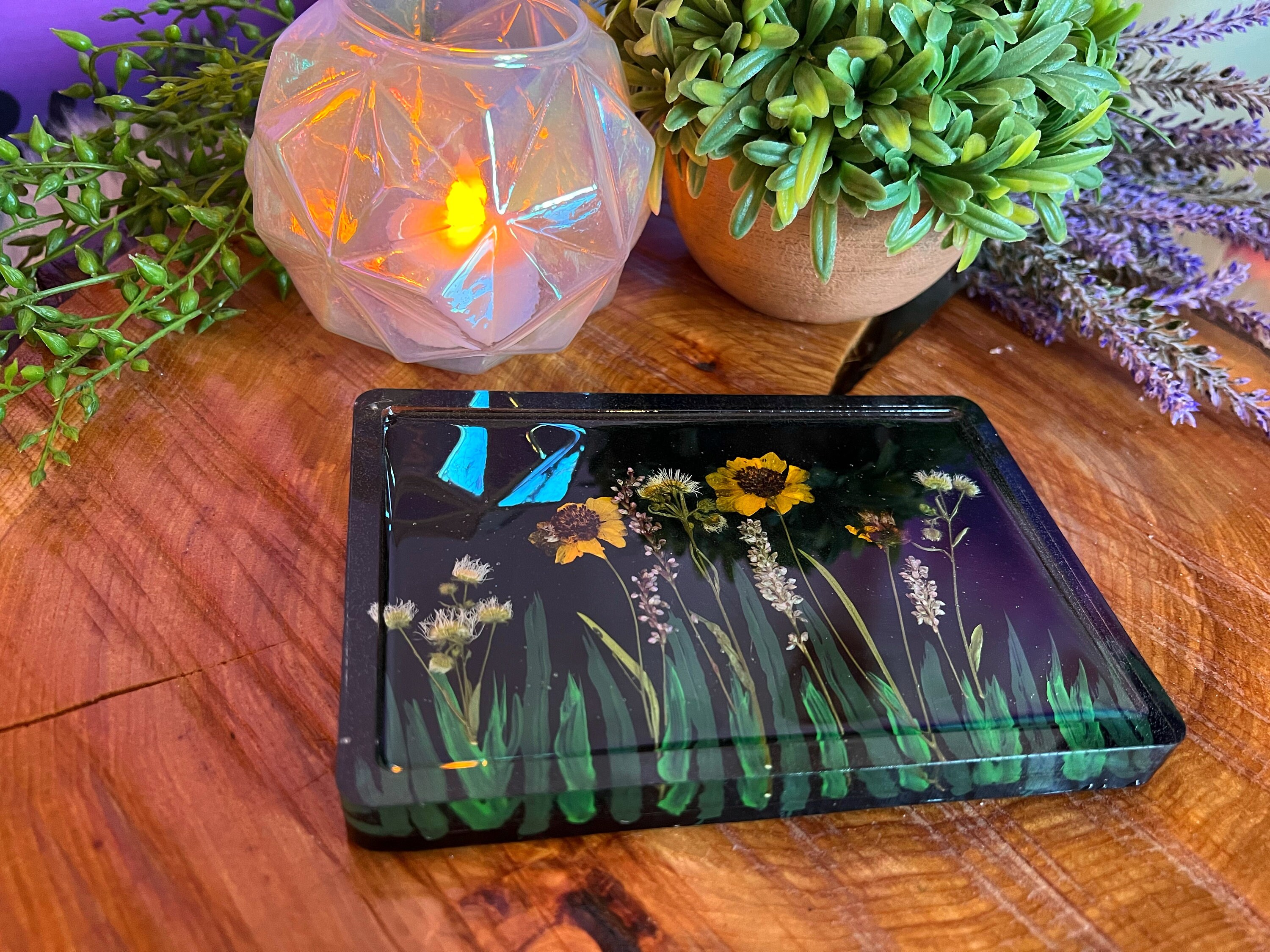 Black Botanical Small Resin Tray Home Décor Decorative Trays etna.com.pe