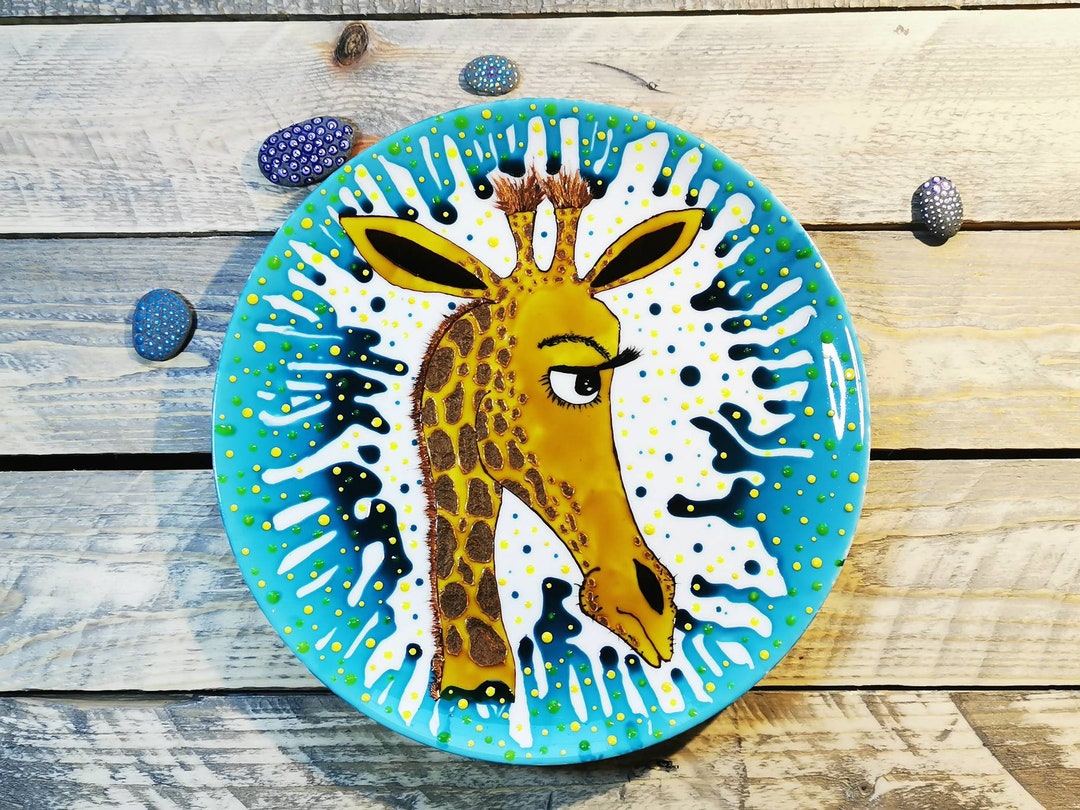 Wall Art. Decorative Hand Painted Giraffe Ceramic Wall Plates. Home ...
