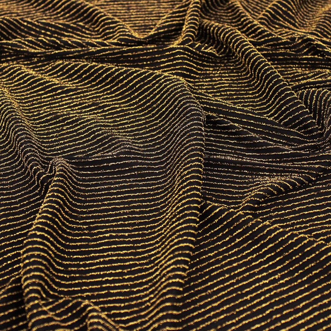 Metallic Gold Textured Lurex Stripes Shiny Glitter Party Jersey Stretch ...