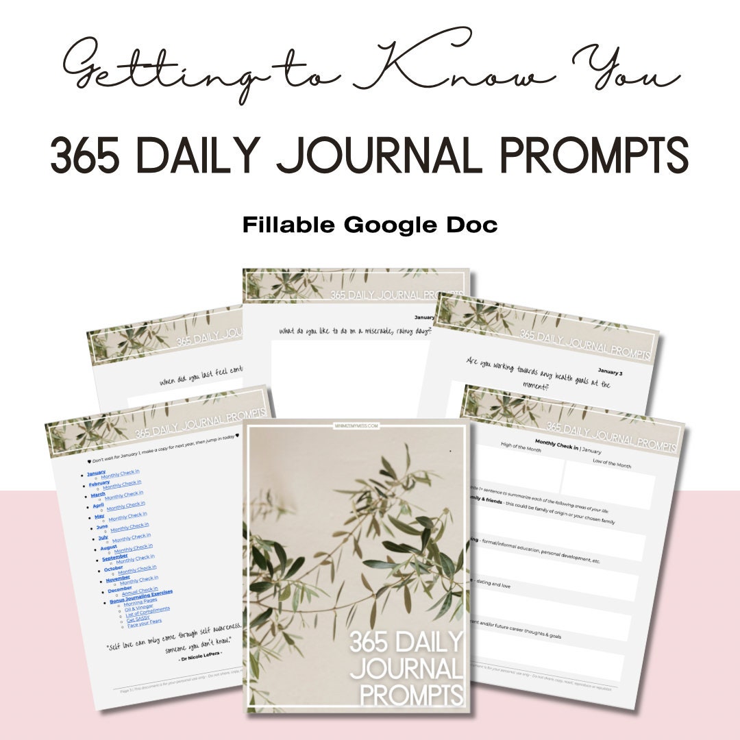 Getting to Know You | 365 Daily Journal Prompts (fillable Google Doc ...