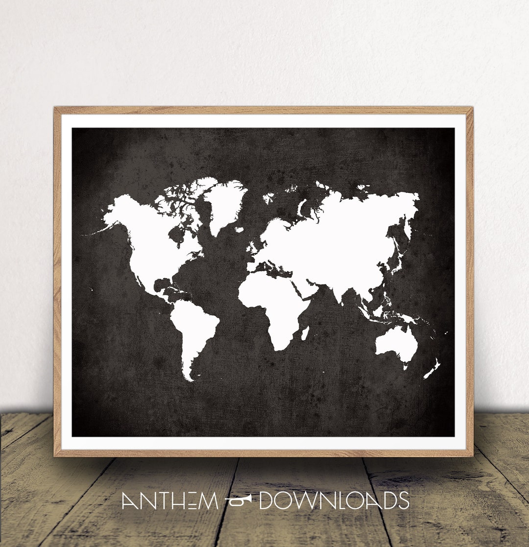 Black and White World Map Poster - Modern Travel Decor - Instant ...