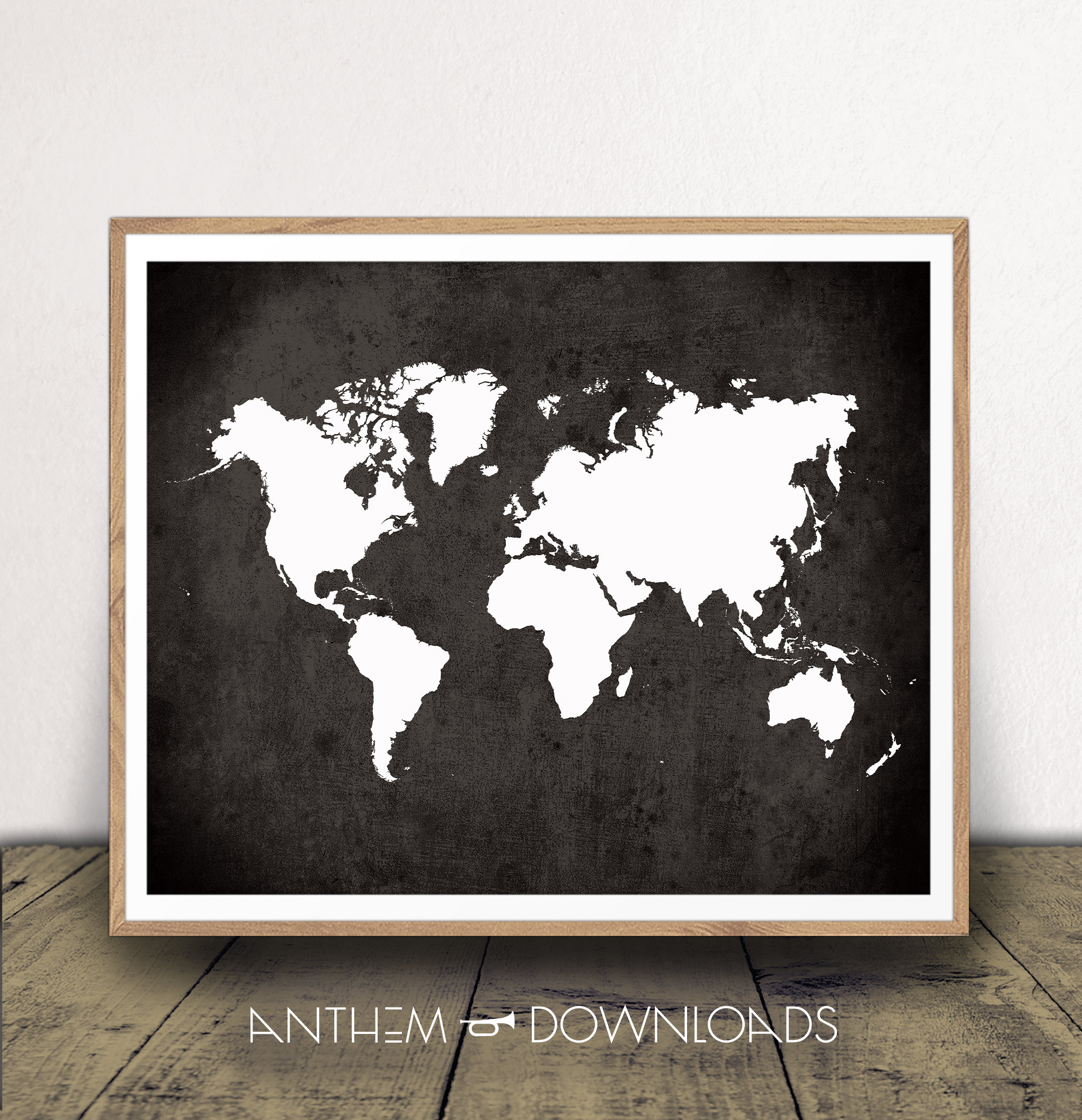 Black and White World Map Poster - Modern Travel Decor - Instant ...