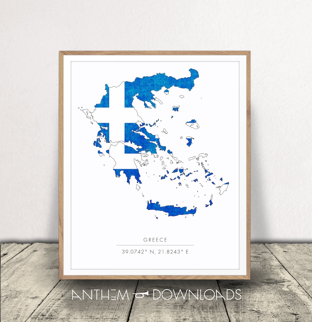 Greece Art Print - Digital Download - Map of Greece - Travel Poster ...